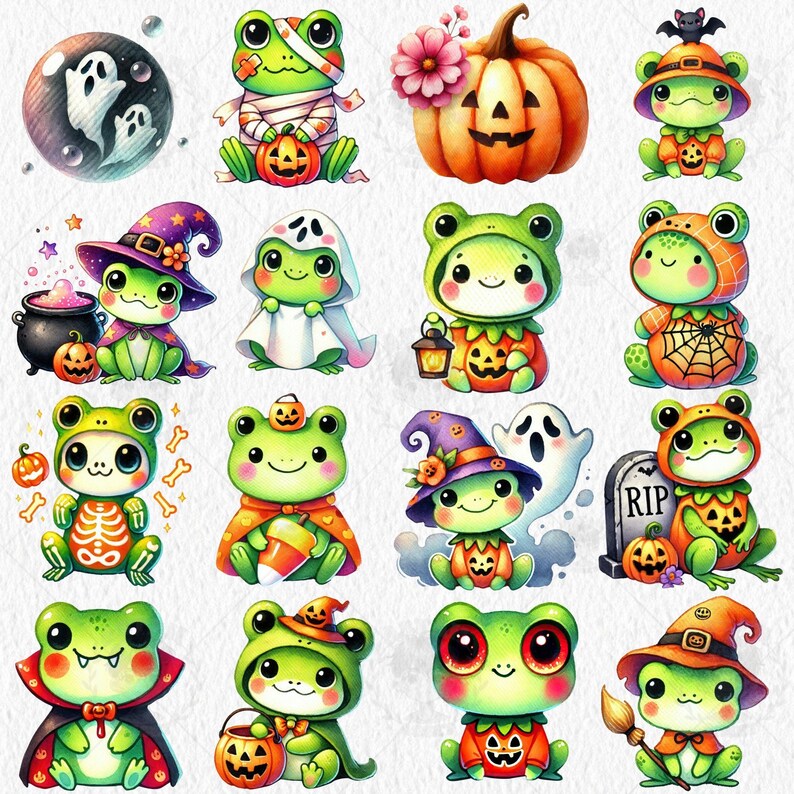 Halloween Frog Clipart, Cute Frog Clipart, Frog Watercolor, Frog PNG ...