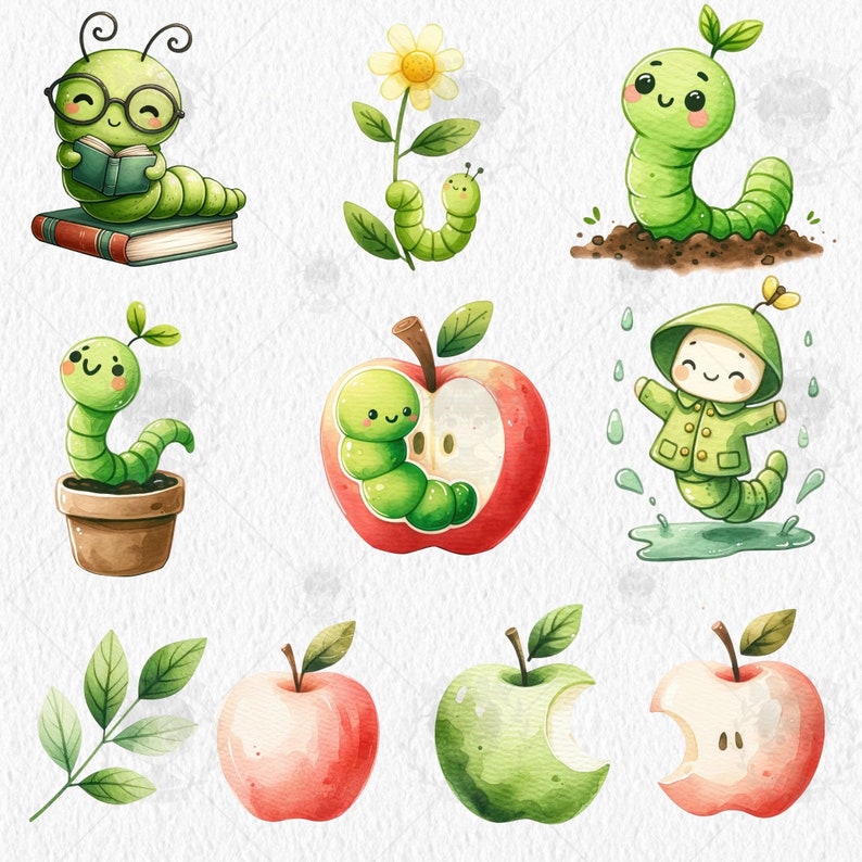 Cute Worm Watercolor Clipart, Wormy Png, Cute Caterpillar Clipart ...