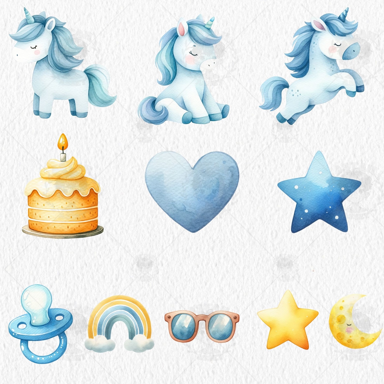 Blue Unicorn Watercolor Clipart, Unicorn Baby Shower , Fantasy Clipart ...