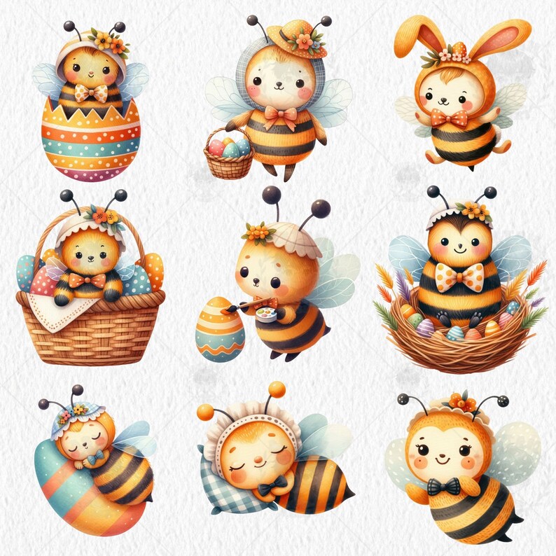 Easter Bee Watercolor Clipart, Cute Bee Clipart, Bumble Bee PNG, Happy ...