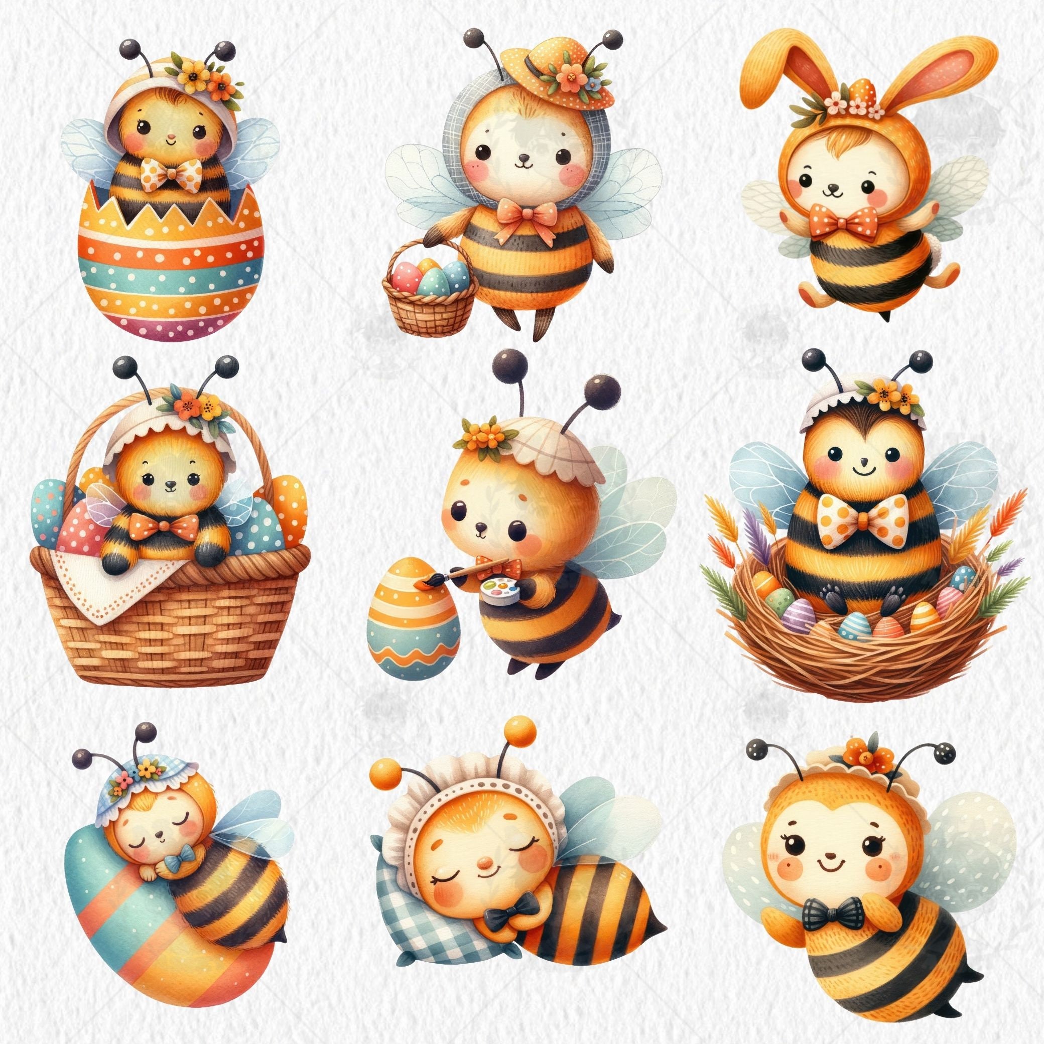 Easter Bee Watercolor Clipart, Cute Bee Clipart, Bumble Bee PNG, Happy ...