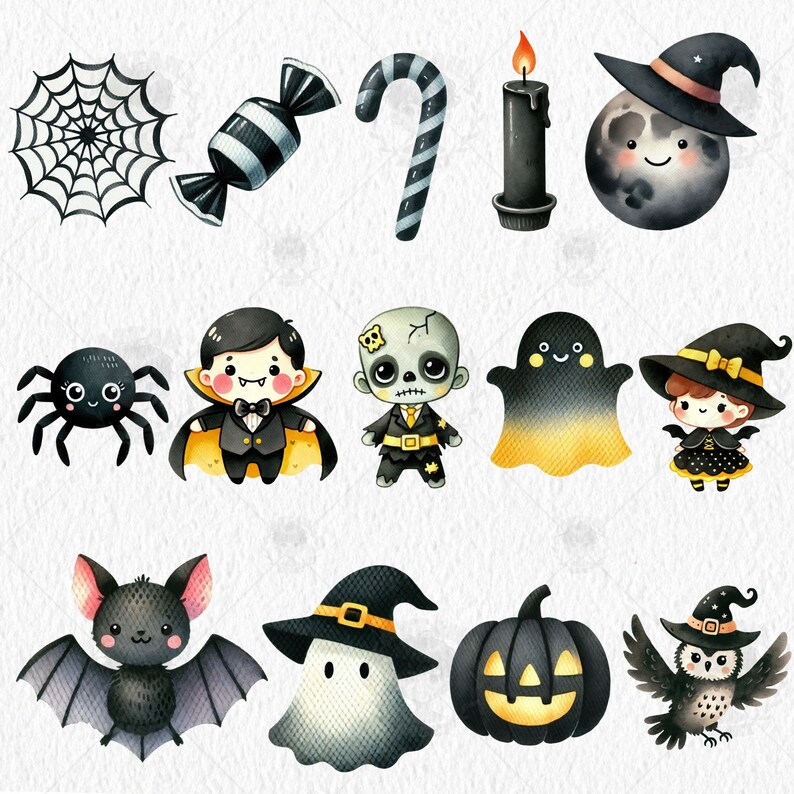 Black Halloween Watercolor Clipart: Spooky PNG Images (digital Download ...