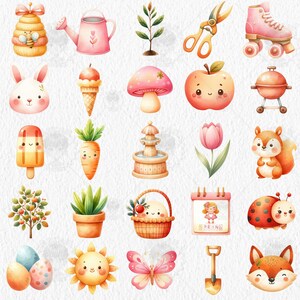 Happy Spring Watercolor Clipart, Cute Spring Clipart , Spring Garden ...