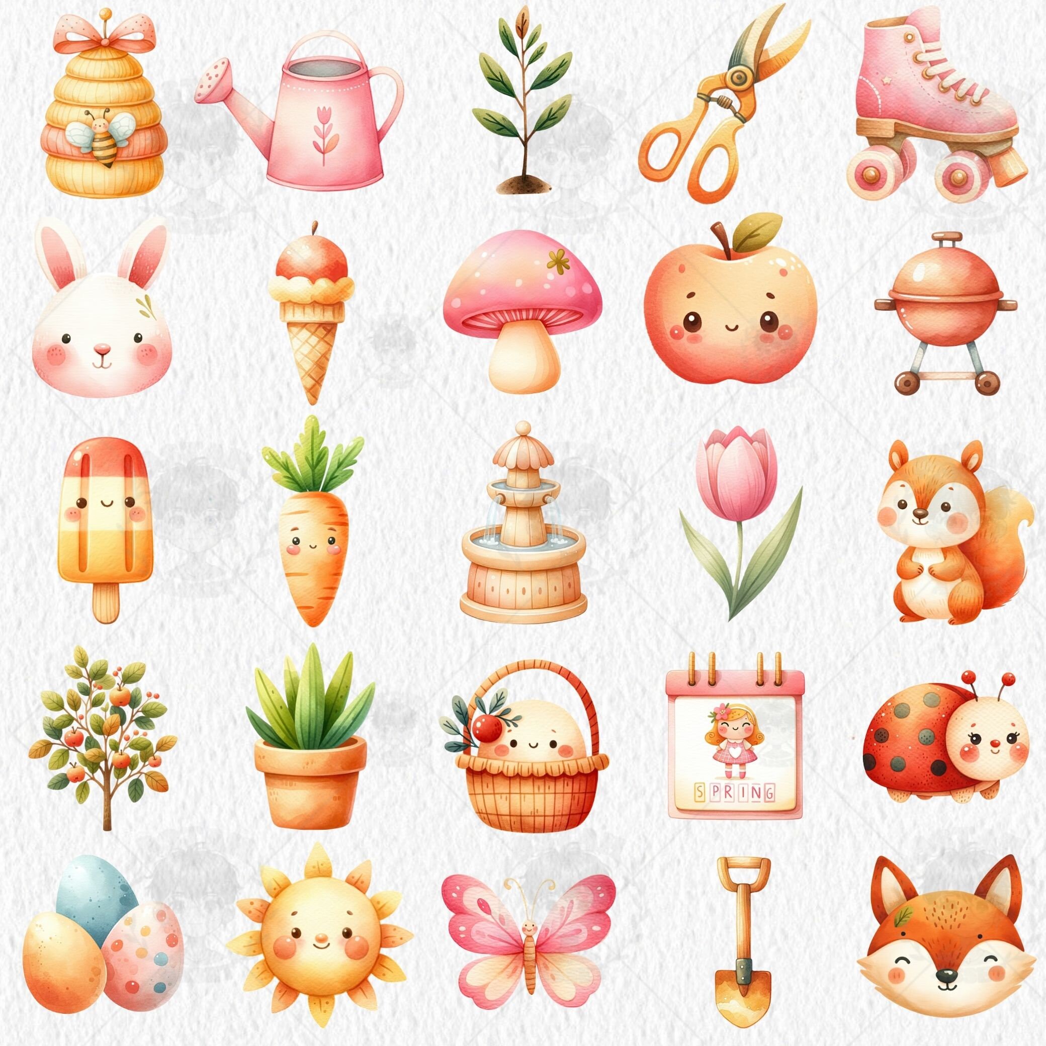 Happy Spring Watercolor Clipart, Cute Spring Clipart , Spring Garden ...