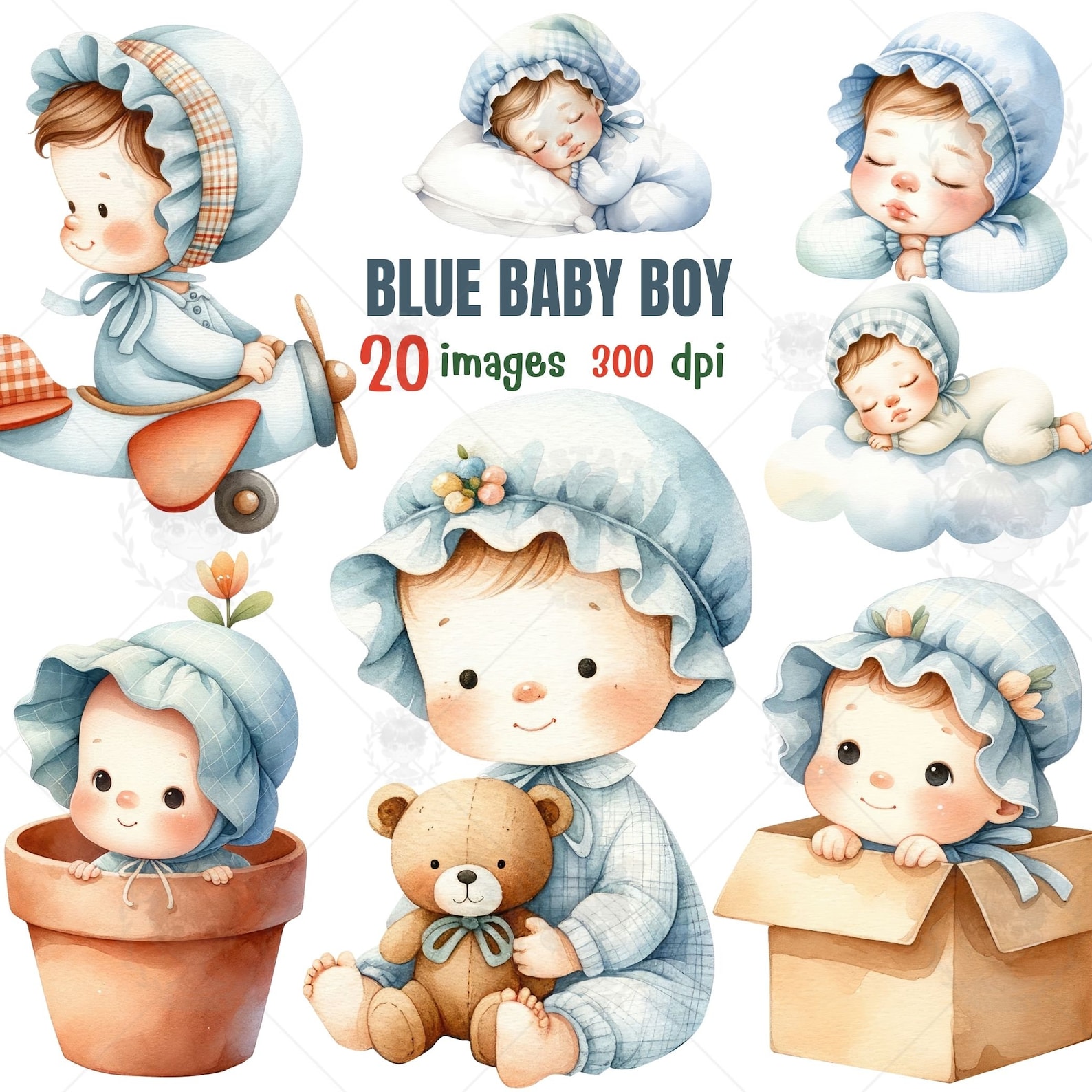 Blue Baby Boy Clipart, Boy Watercolor Clipart, Baby Boy Clipart ...