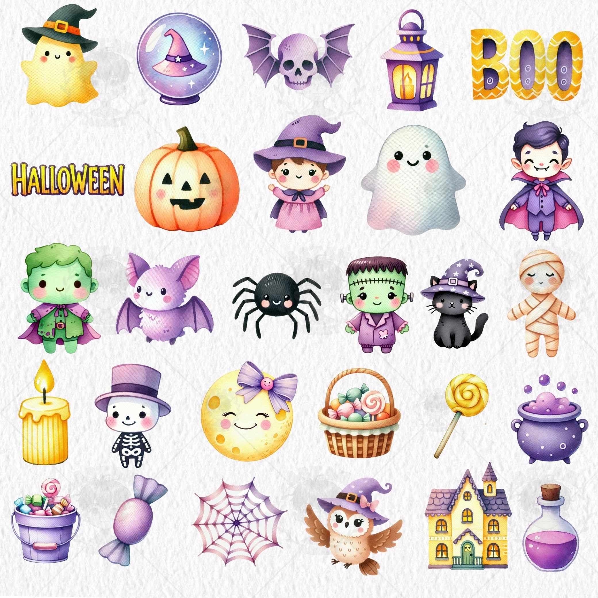 Halloween Watercolor Clipart, Halloween PNG, Spooky Clipart, Cute ...