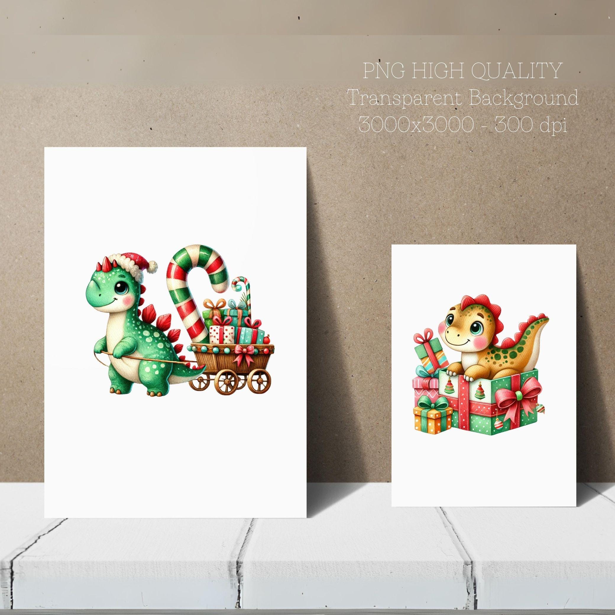 Christmas Dinosaur Watercolor Clipart: Festive Dino Pngs (35 Files) - Etsy