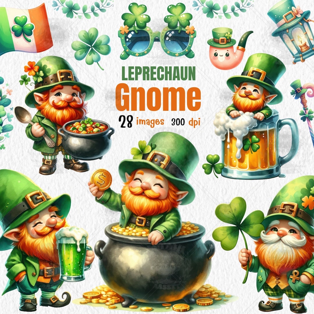 Leprechaun Gnome Watercolor Clipart: St. Patrick's Day PNG (digital ...