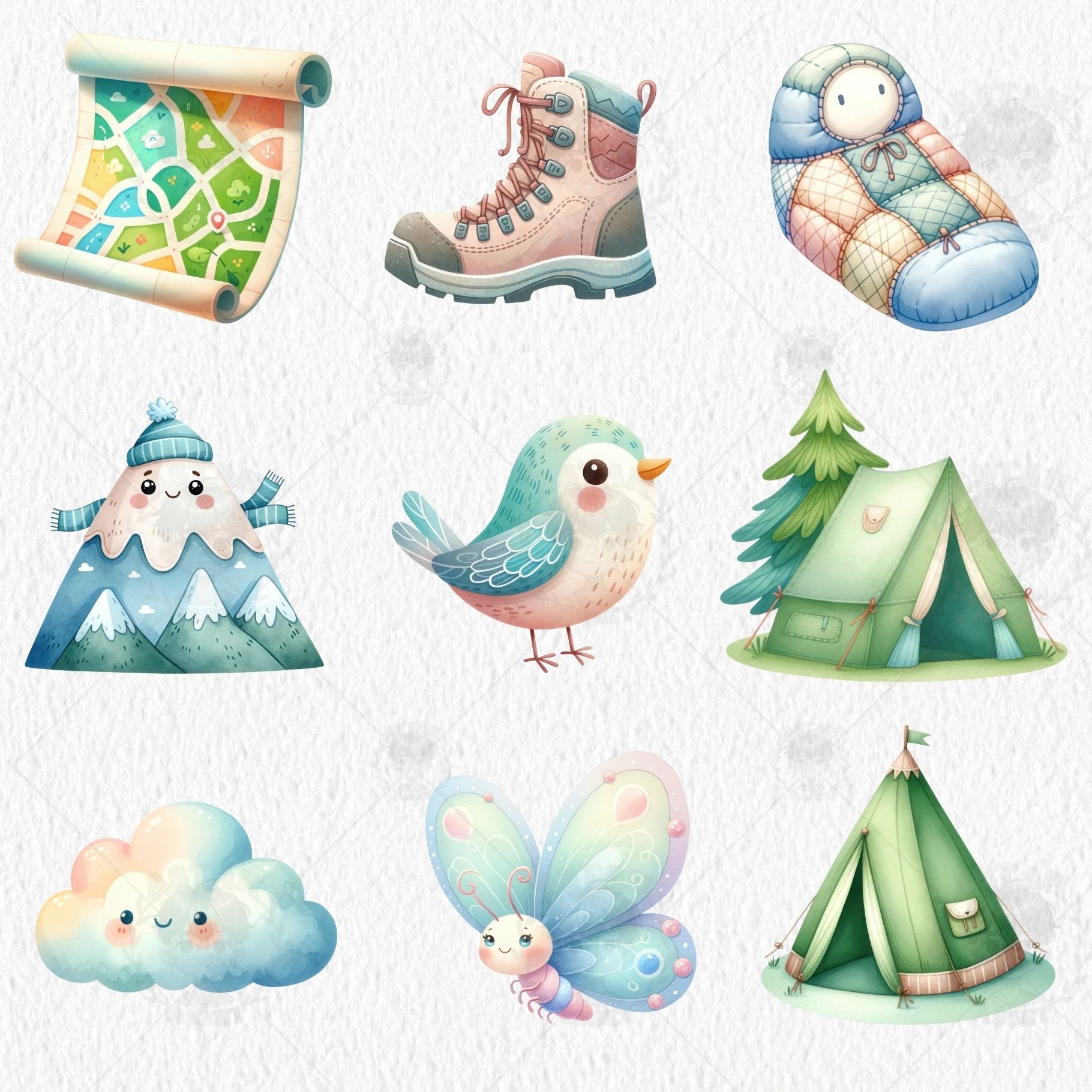 Cute Camping Water Color Clipart ,camping Forest ,hiking ,activity for ...