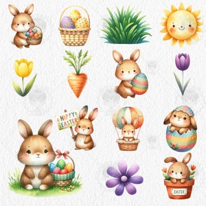 Easter Bunny Watercolor Clipart , Easter Eggs, Cute Rabbit Clipart ...