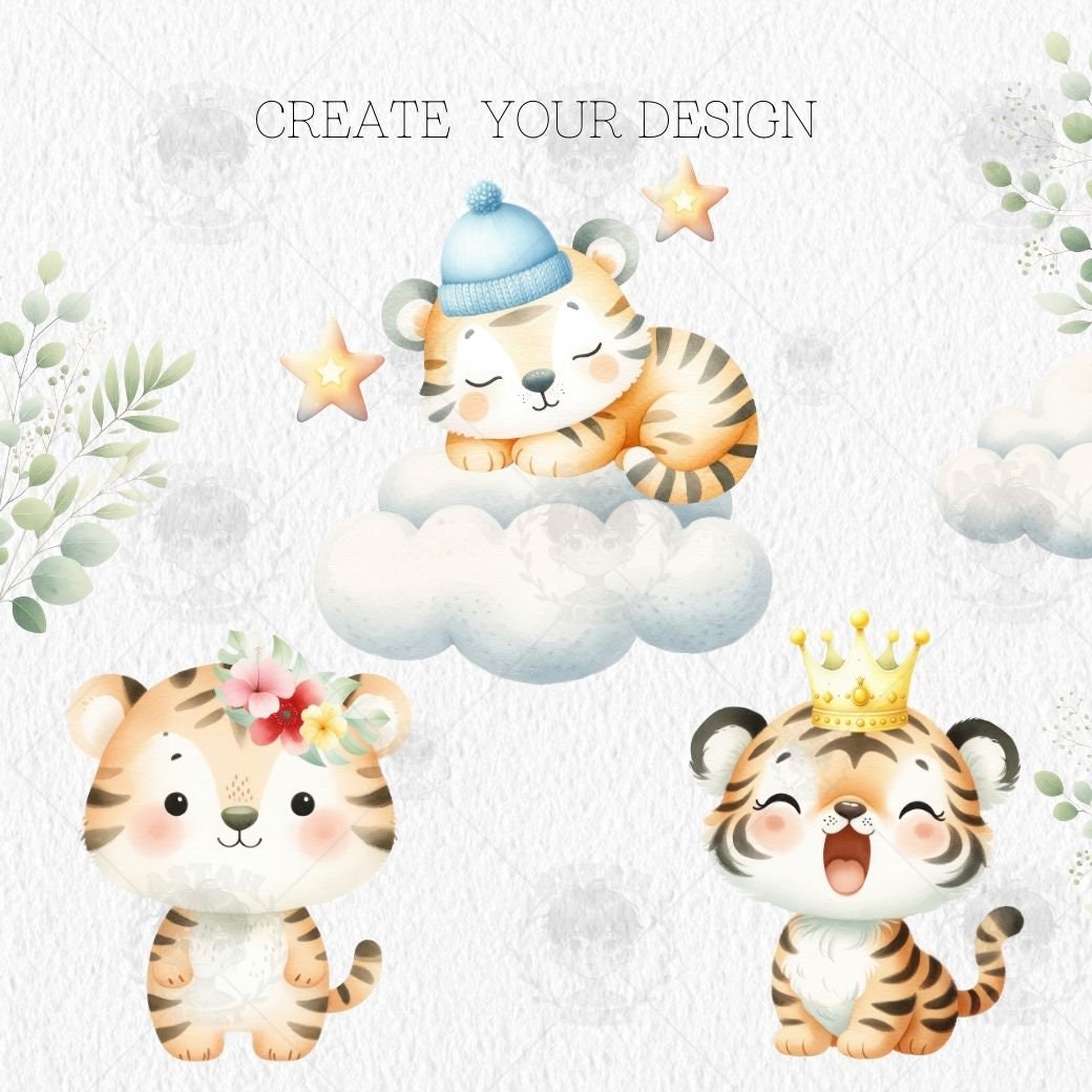 Cute Baby Tiger Watercolor Clipart ,adorable Illustration for Kids ...