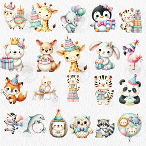 Watercolor Animals Party Clipart: 45 PNG Birthday Designs (digital ...