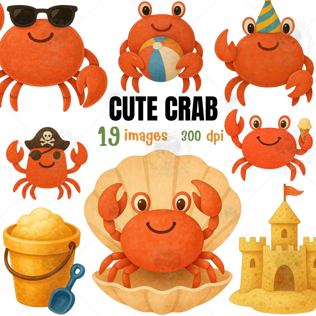 Crab Clipart, Cute Crab, Beach Crab, Sea Animals, Summer Crab, Ocean ...