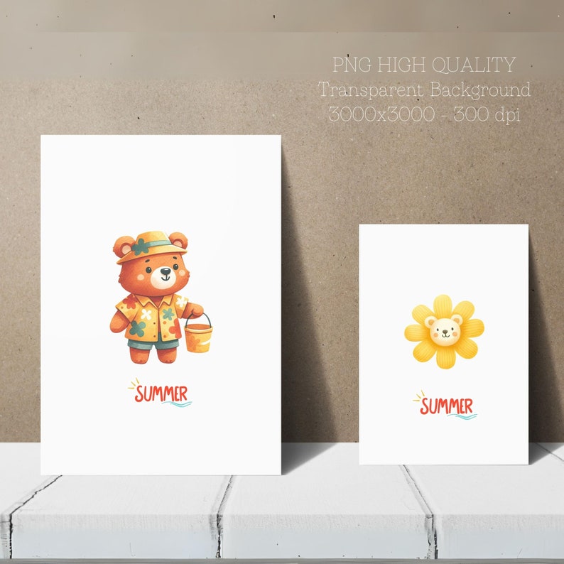 Summer Bear Clipart, Summer Watercolor Clipart, Hello Summer PNG, Cute ...