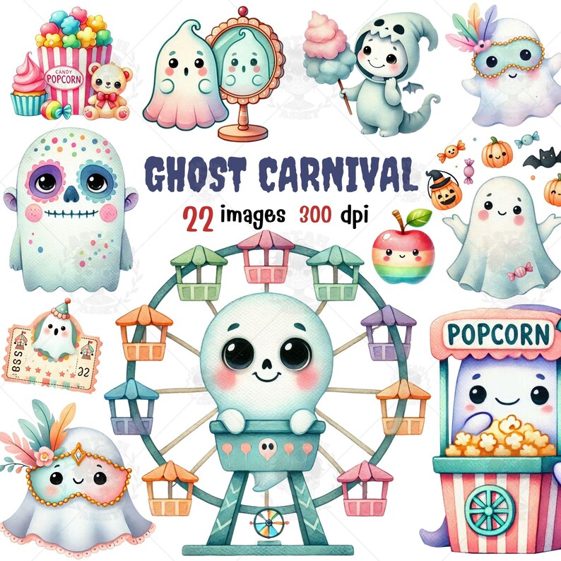 Ghost Carnical Clipart, Halloween Clipart, Ghost Watercolor, Spooky ...