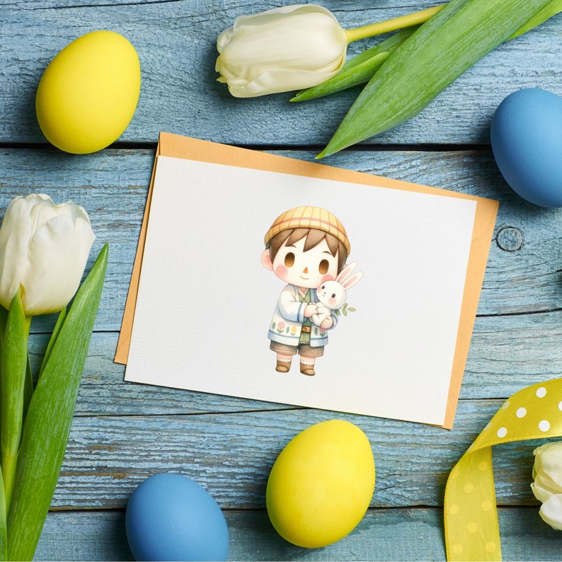 Cute Boy Easter, Watercolor Clipart ,child Easter Gift, Happy Easter ...