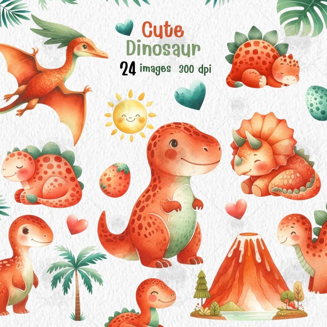 Cute Dinosaur Watercolor Clipart, Animals, Nursery Png for Kids ,t-rex ...