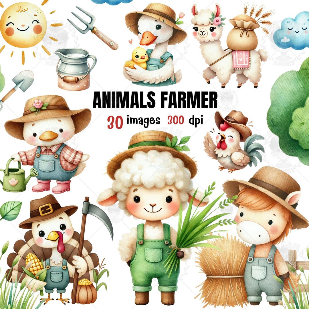 Farm Animals Clipart, Baby Farm Animals, Watercolor Farm, Nursery ...