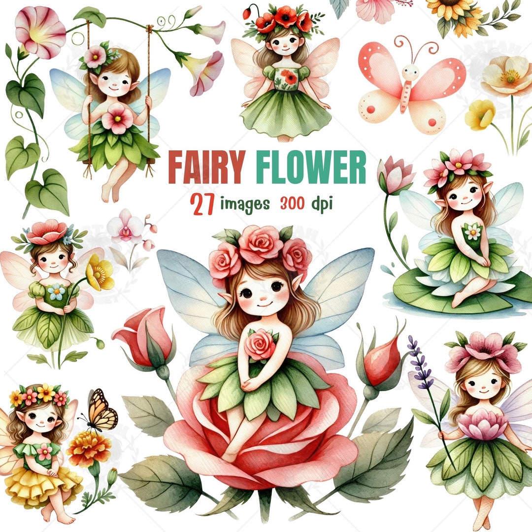 Fairy Flower Watercolor Clipart, Fairy Decoration, Cute Fairy Clipart ...