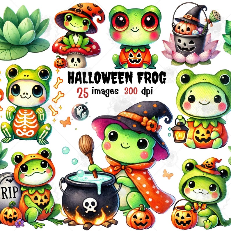 Halloween Frog Clipart, Cute Frog Clipart, Frog Watercolor, Frog PNG ...