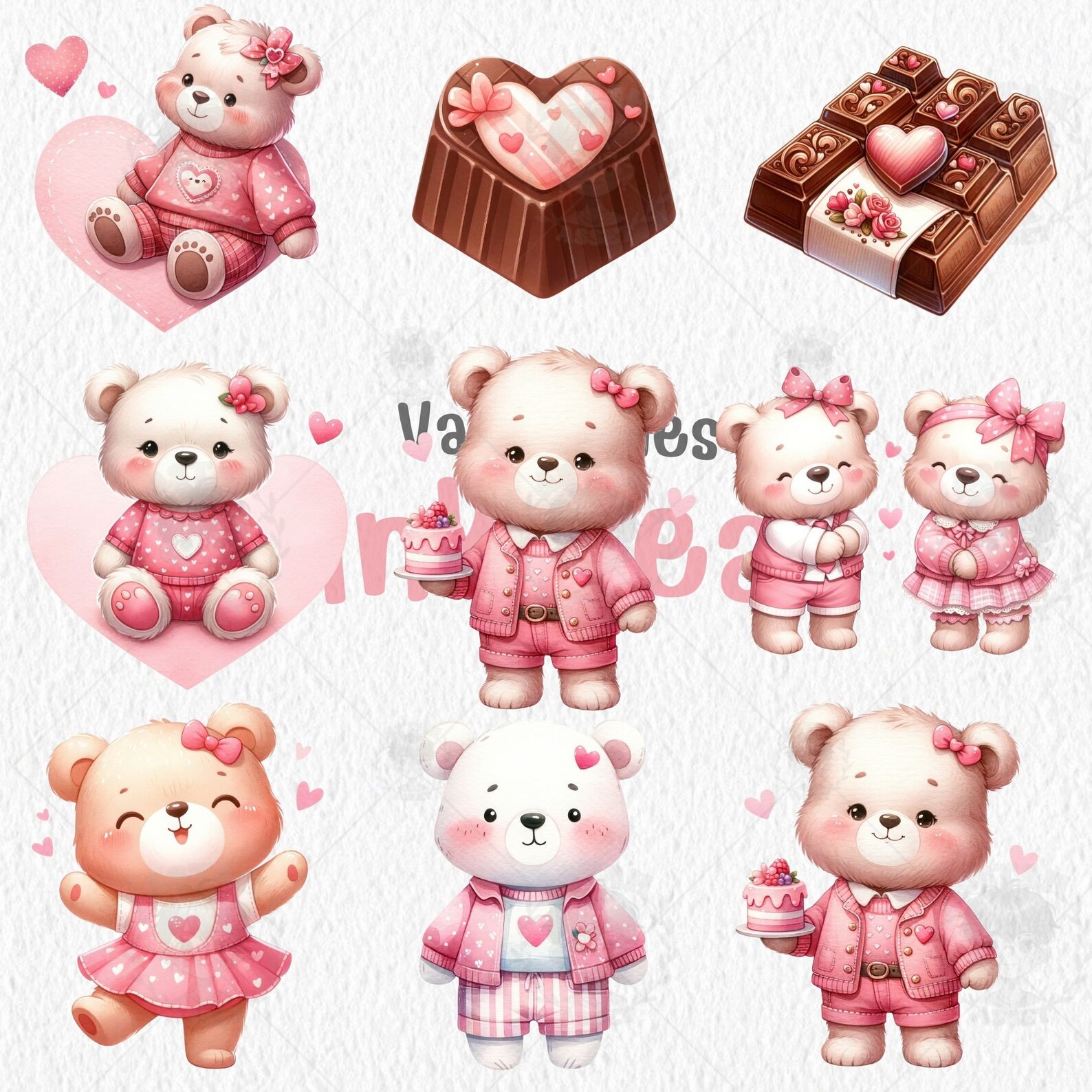 Watercolor Pink Bear Valentines Clipart, Couple Animals, Nursery for ...
