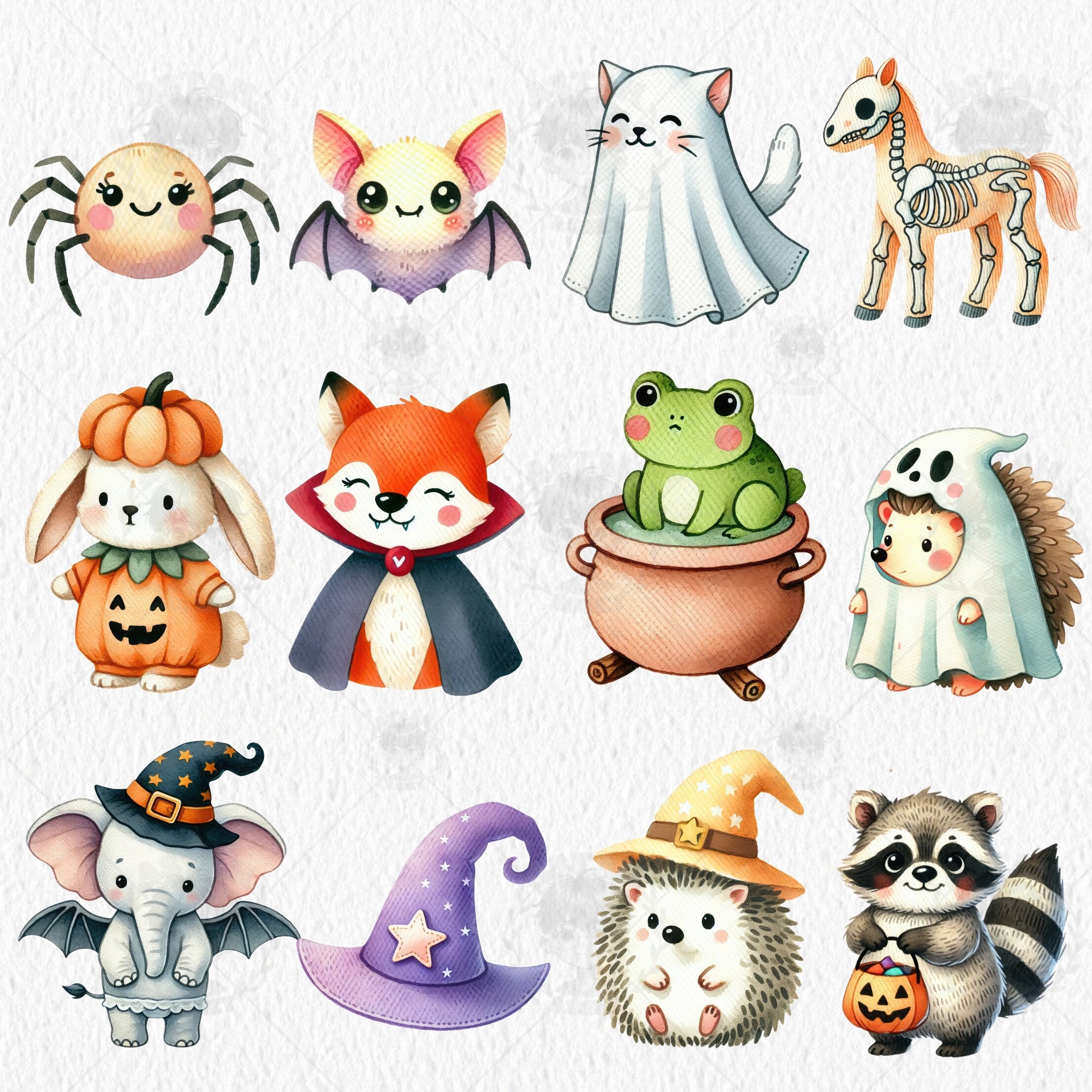 Halloween Animals Watercolor Clipart, Halloween PNG, Cute Animals, Kids ...