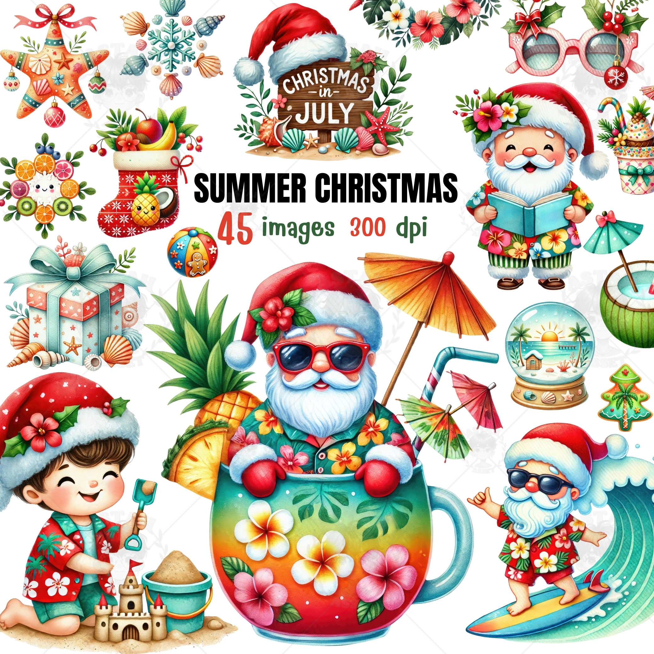 Summer Christmas Png, Tropical Christmas, Christmas in July, Christmas ...