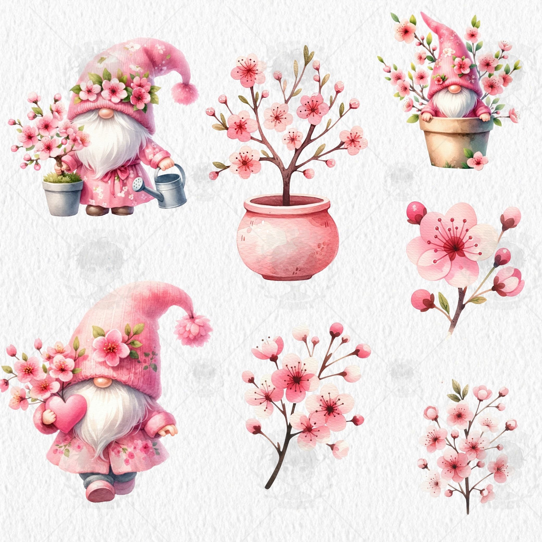 Gnome Cherry Blossom, Gnome Watercolor Clipart ,gnome Flower Png,sakura ...