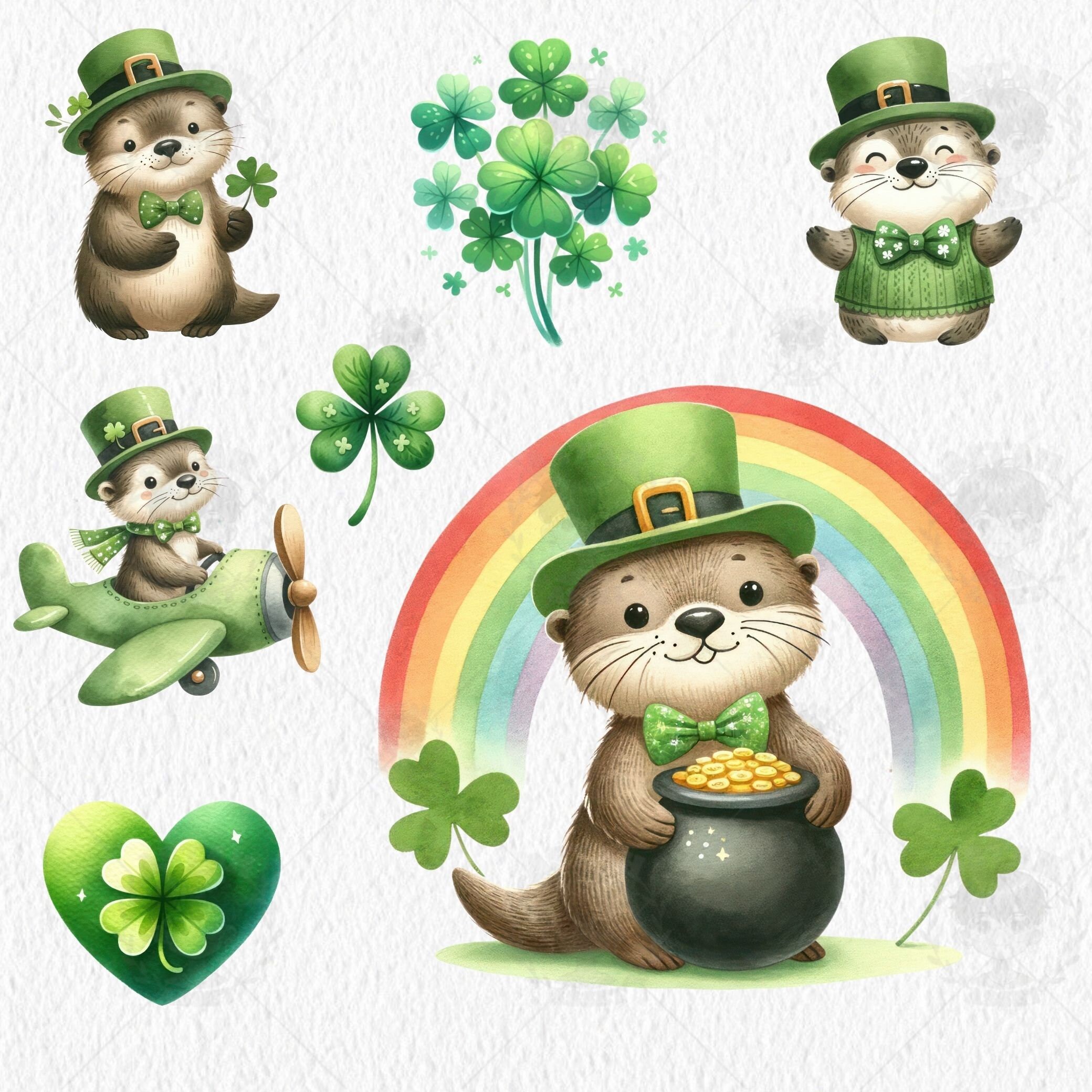 Cute Otter St. Patrick's Day Clipart, Watercolor , Shamrock Clipart ...