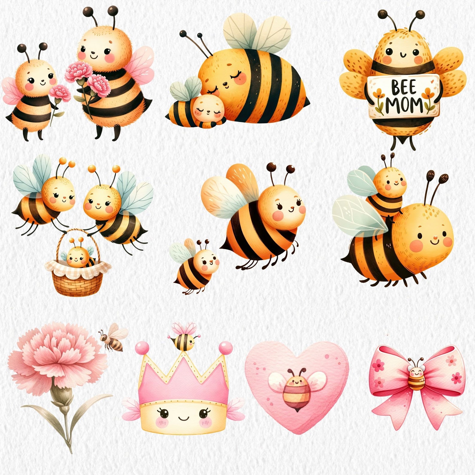 Bee Mom Watercolor Clipart ,cute Bee Clipart ,bumble Bee, Honeybee ...
