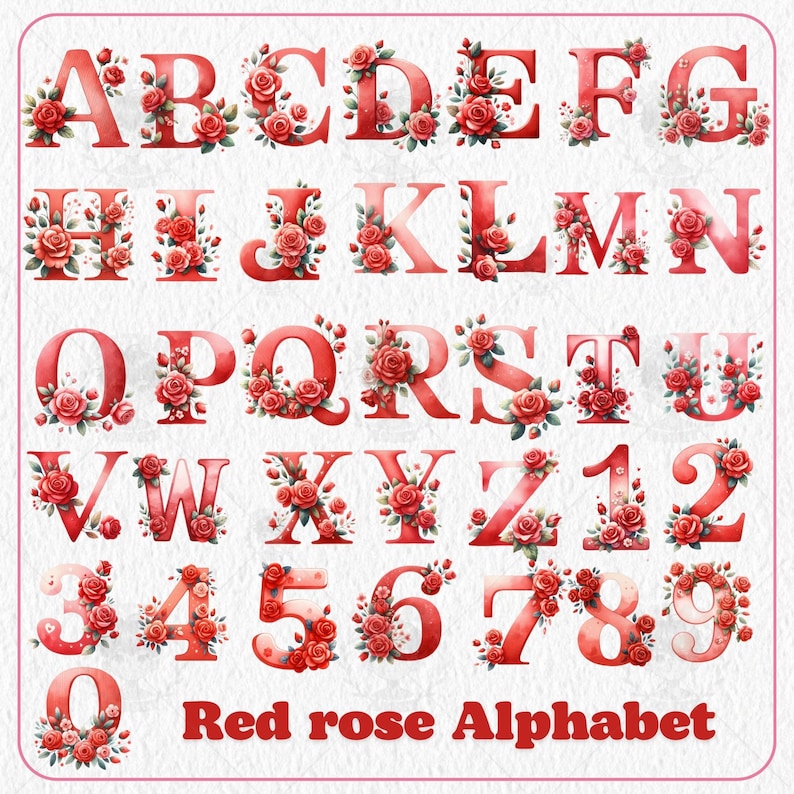 Watercolor Red Rose Alphabet ,valentines Alphabet Letter, Alphabet PNG ...