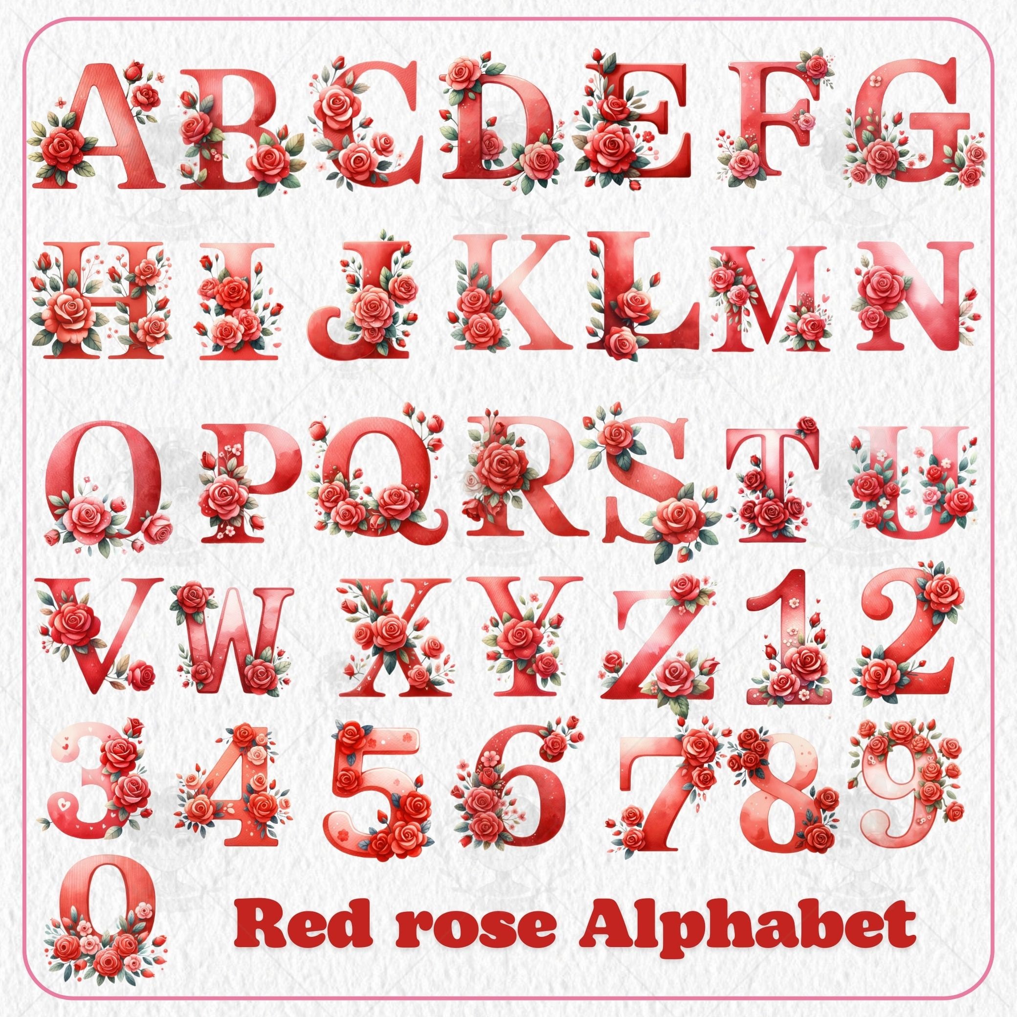 Watercolor Red Rose Alphabet ,valentines Alphabet Letter, Alphabet PNG ...
