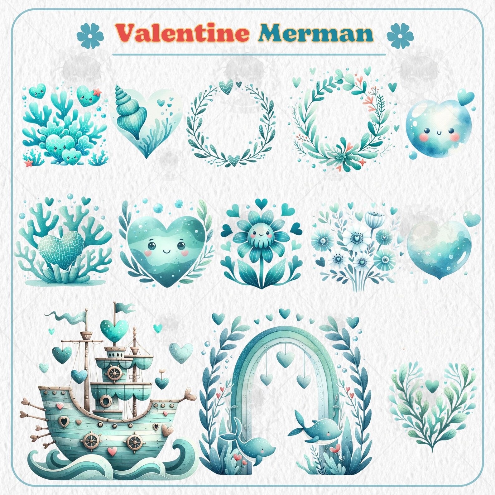 Watercolor Valentine Blue Merman Clipart,love,sea Valentine ,gift ...