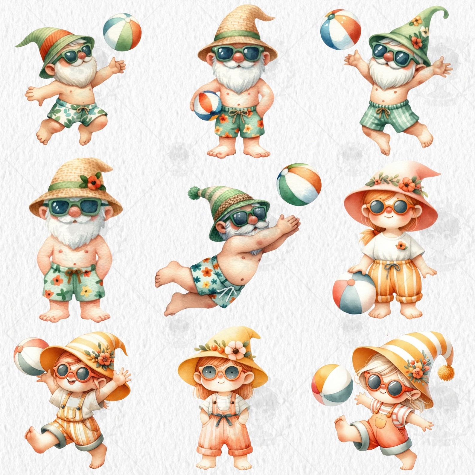 Cute Gnome Beach Ball ,watercolor Clipart ,sea , Gnomes Beach ...