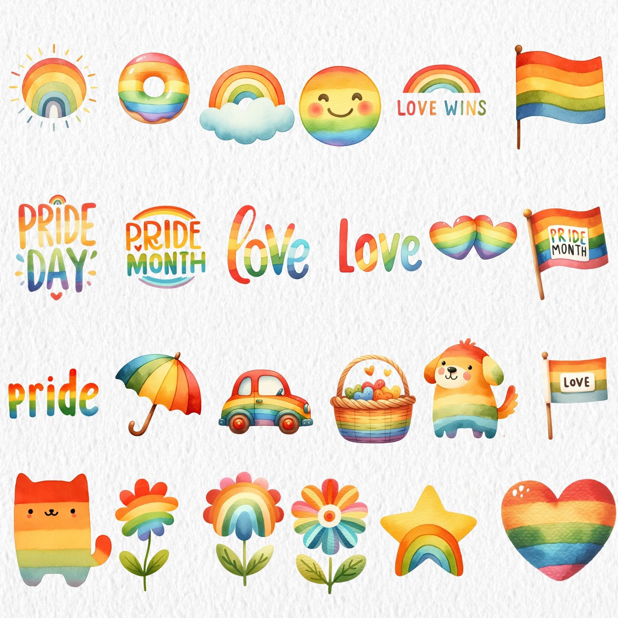 Pride Month Watercolor Clipart, Rainbow Clipart, Couple Clipart, Love ...