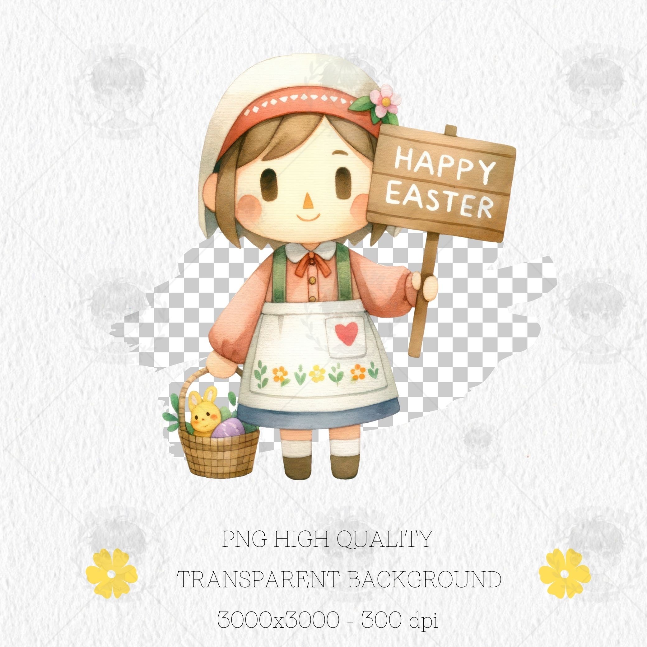Cute Girl Easter, Watercolor Clipart ,child Easter Gift, Happy Easter ...