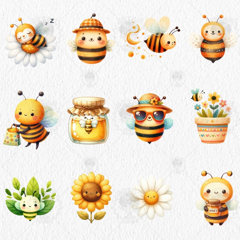 Cute Bee Water Color Clipart ,bumble Bee Animals Decor,png Set, Honey ...