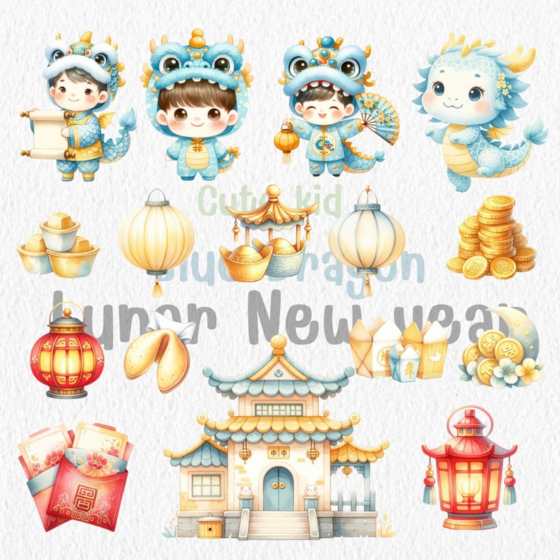 Cute Kid Blue Dragon Water Color Chinese New Year Clipart ,2024 ...