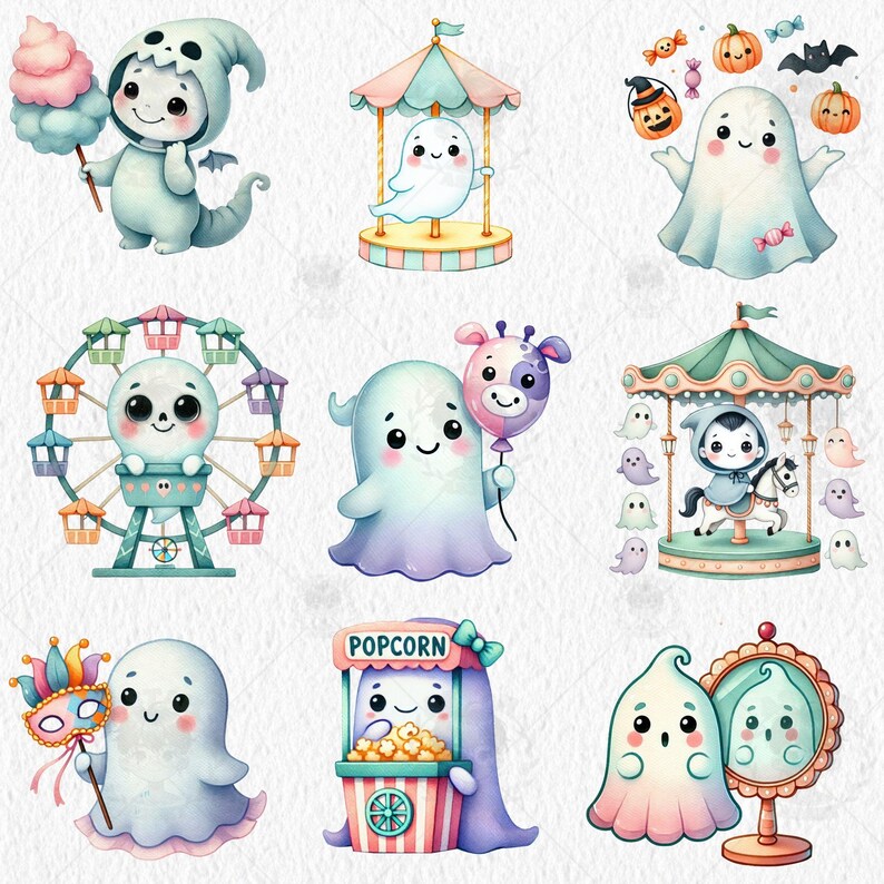 Ghost Carnical Clipart, Halloween Clipart, Ghost Watercolor, Spooky ...
