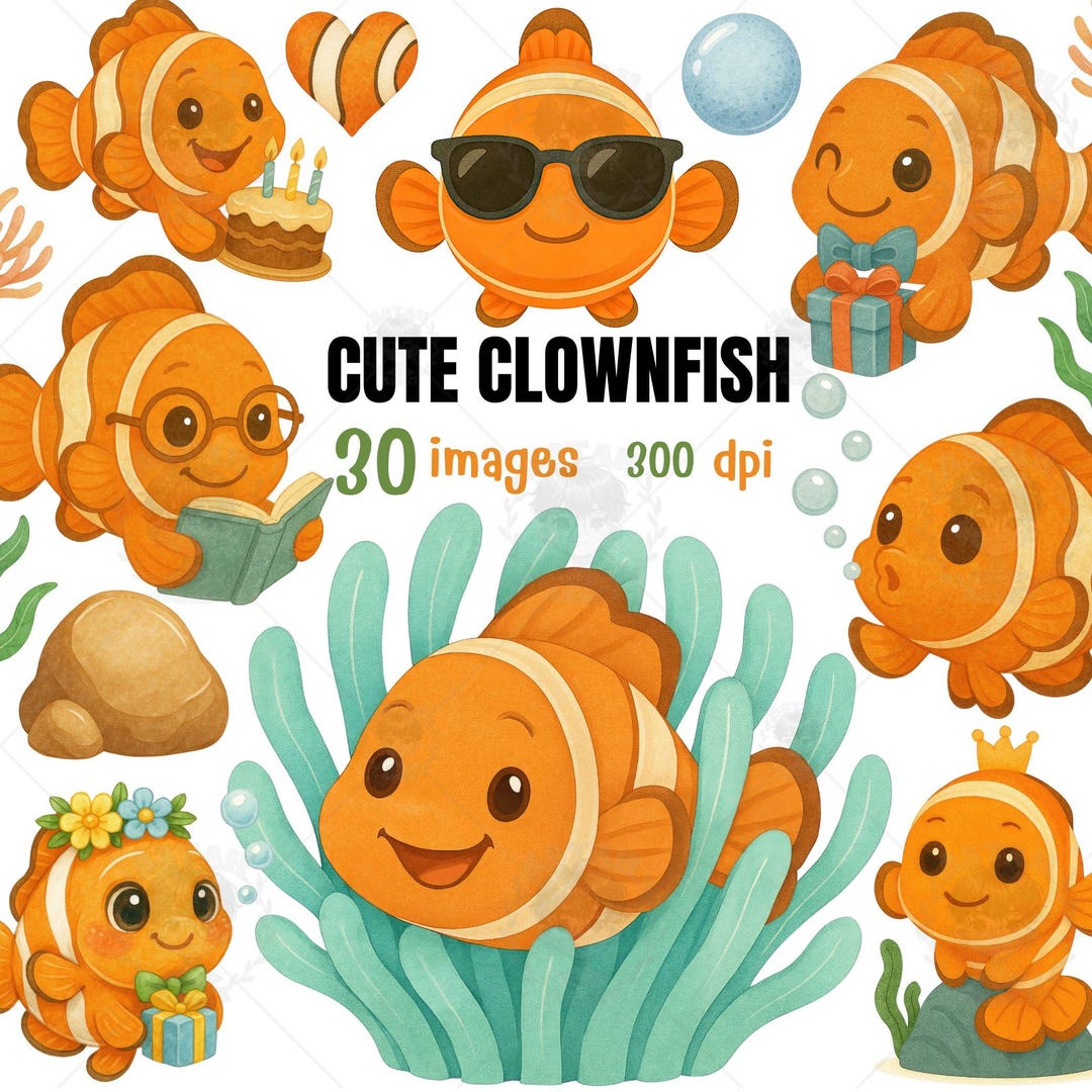 Clownfish Watercolor Clipart, Cute Fish, Ocean Clipart, Sea Life,fish ...