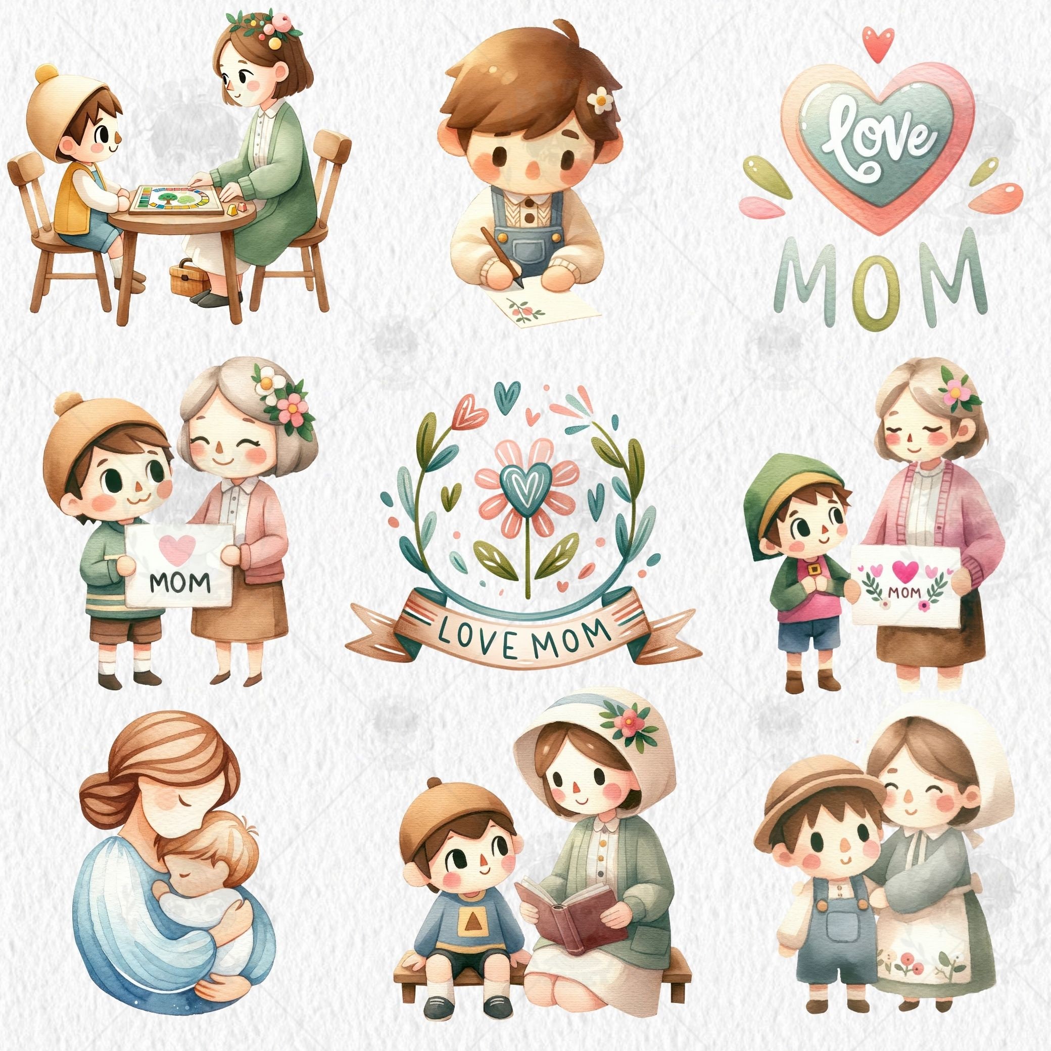 Mothers Day Watercolor Clipart, Happy Mothers Day, Mom PNG, Mother Son ...