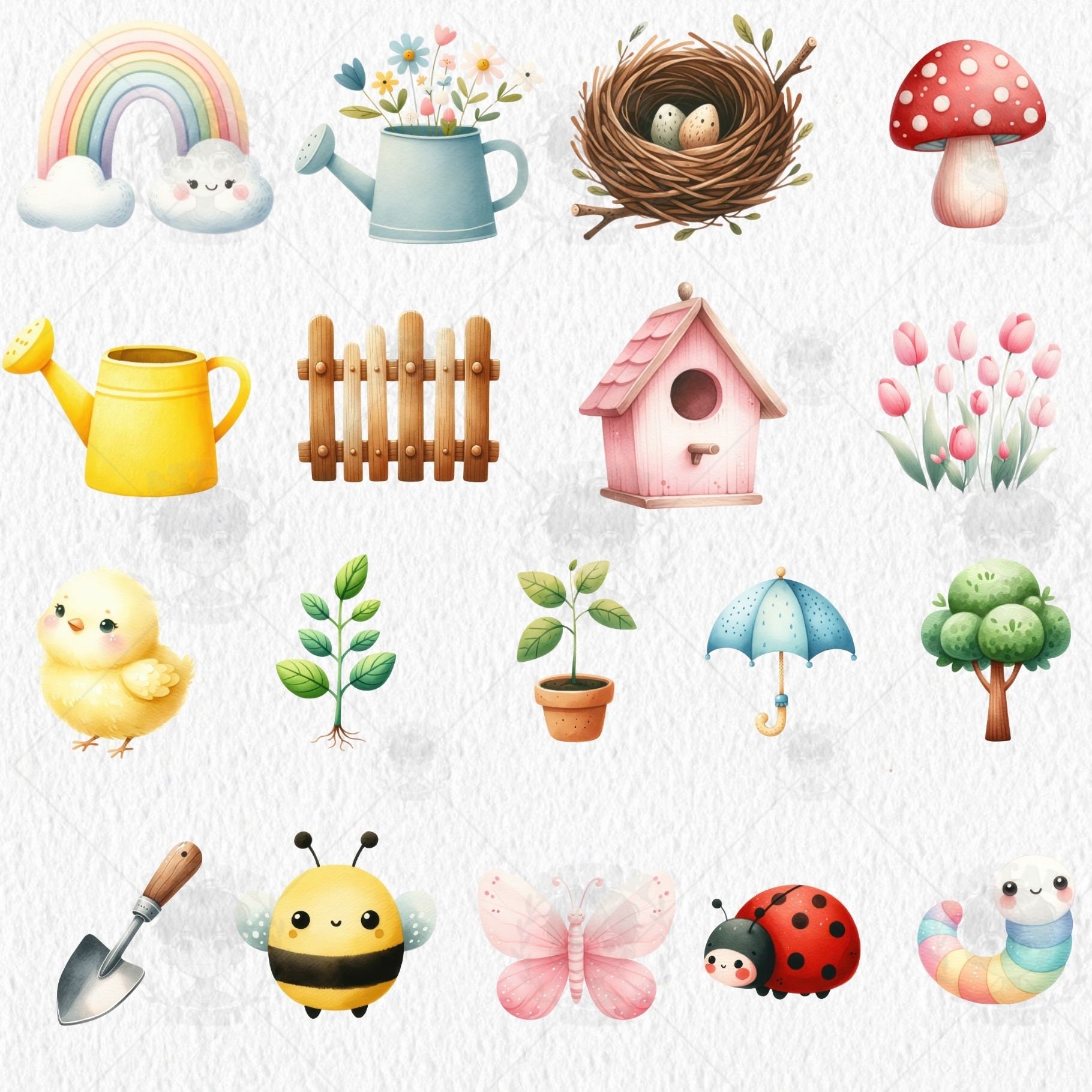 Watercolor Spring Clipart: Garden Animals, Flowers (PDF) - Etsy