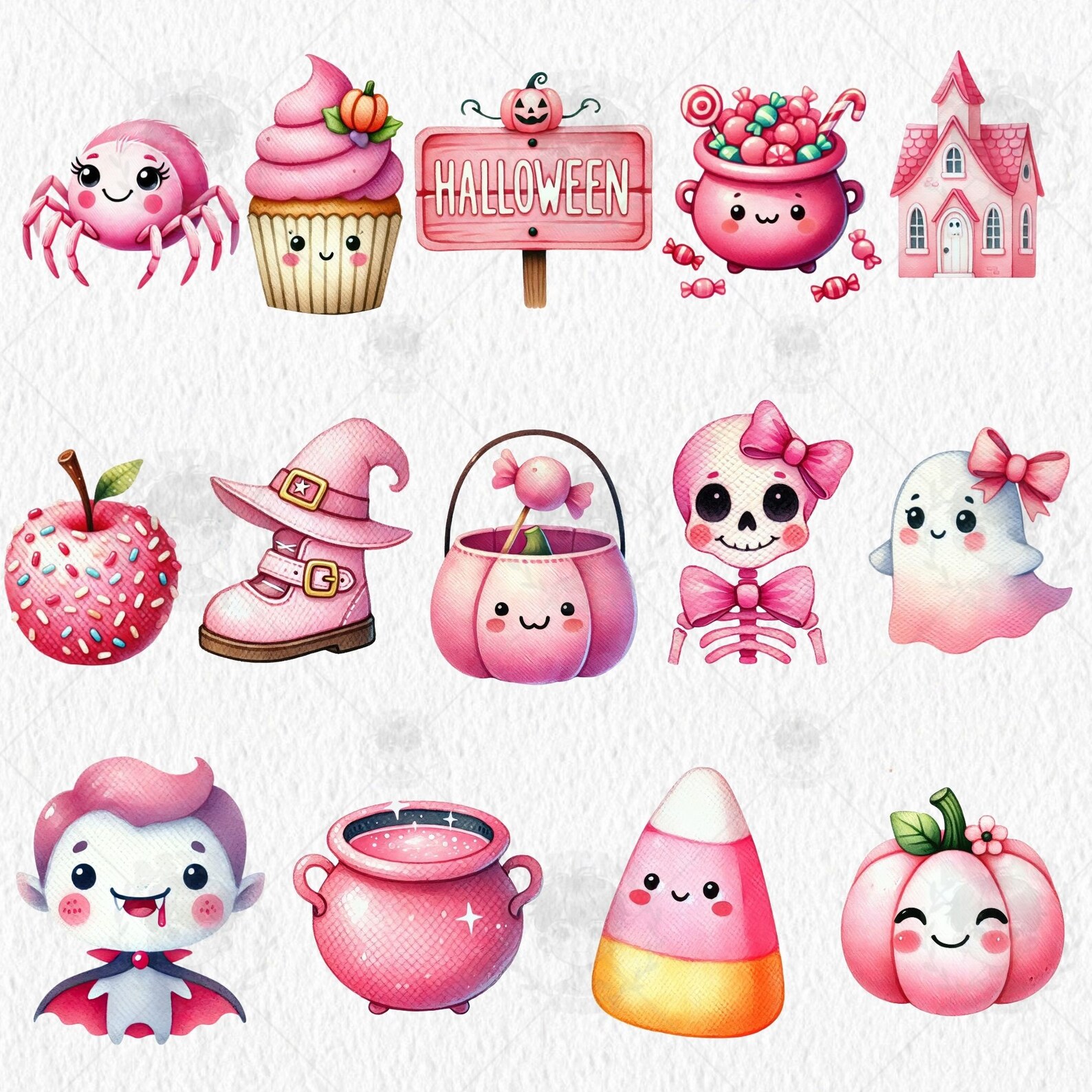 Pink Halloween Watercolor Clipart,halloween Clip Art,kids Halloween Diy ...