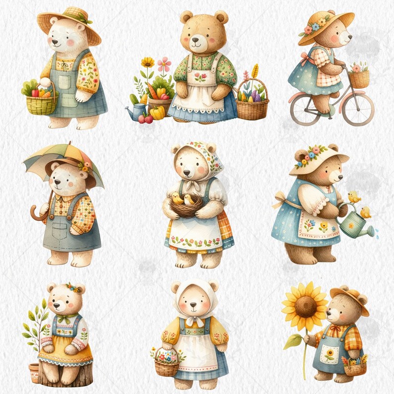 Cute Bear Watercolor,bear Garden ,animals for Kids ,gardening Clipart ...
