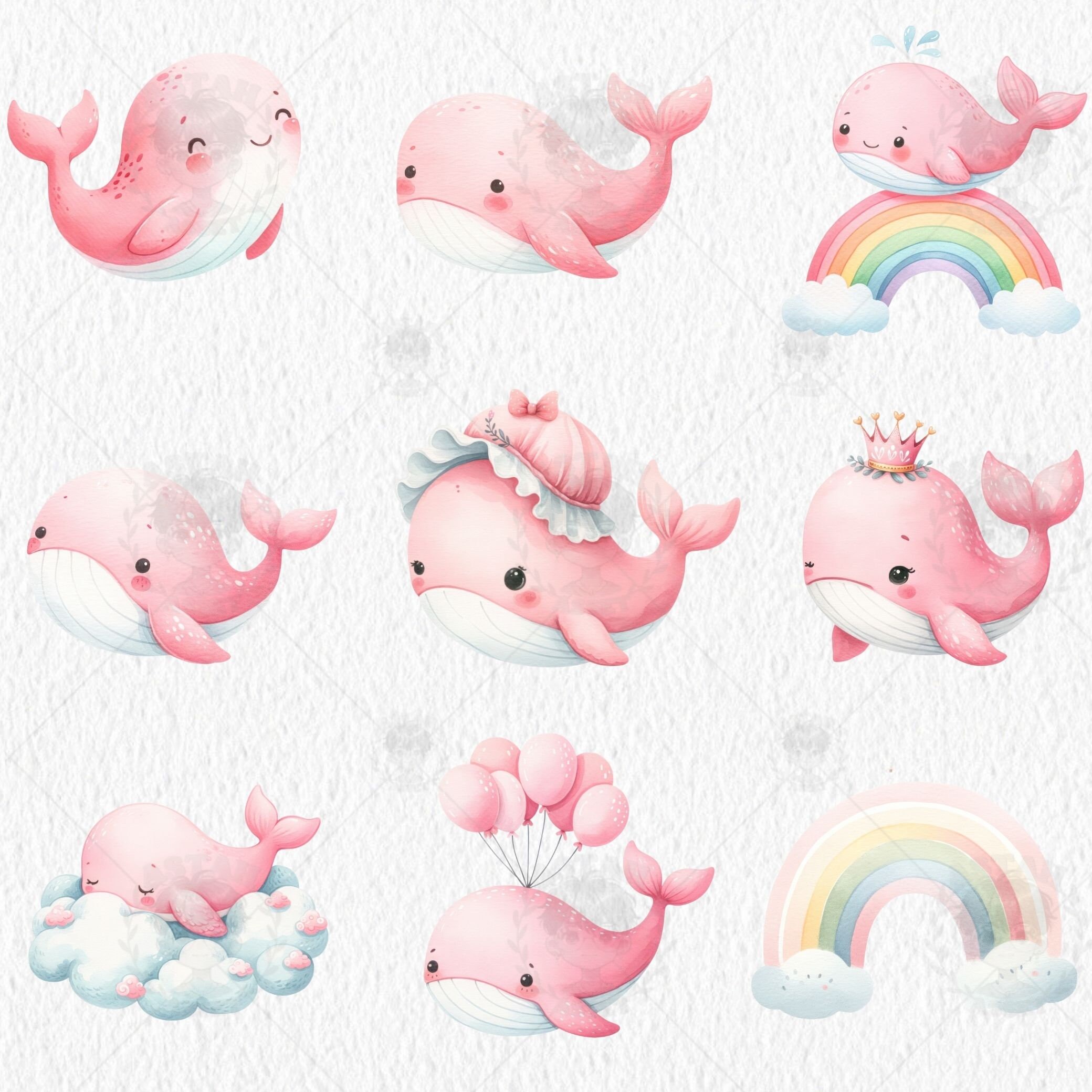 Pink Whale Baby Shower ,cute Whale ,watercolor Clipart ,undersea ...