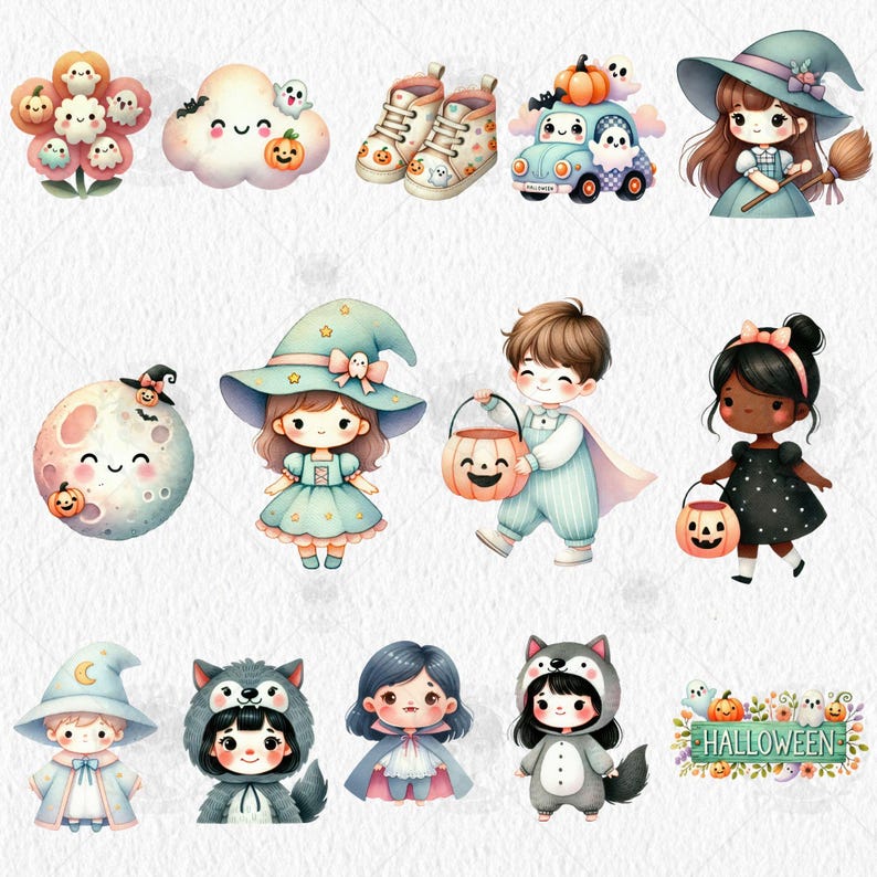 Halloween Kids Watercolor Clipart: Spooky PNG Images (300 DPI) - Etsy