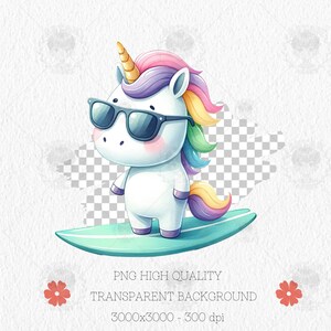 Unicorn Summer Watercolor Clipart: Rainbow Beach Party (digital ...