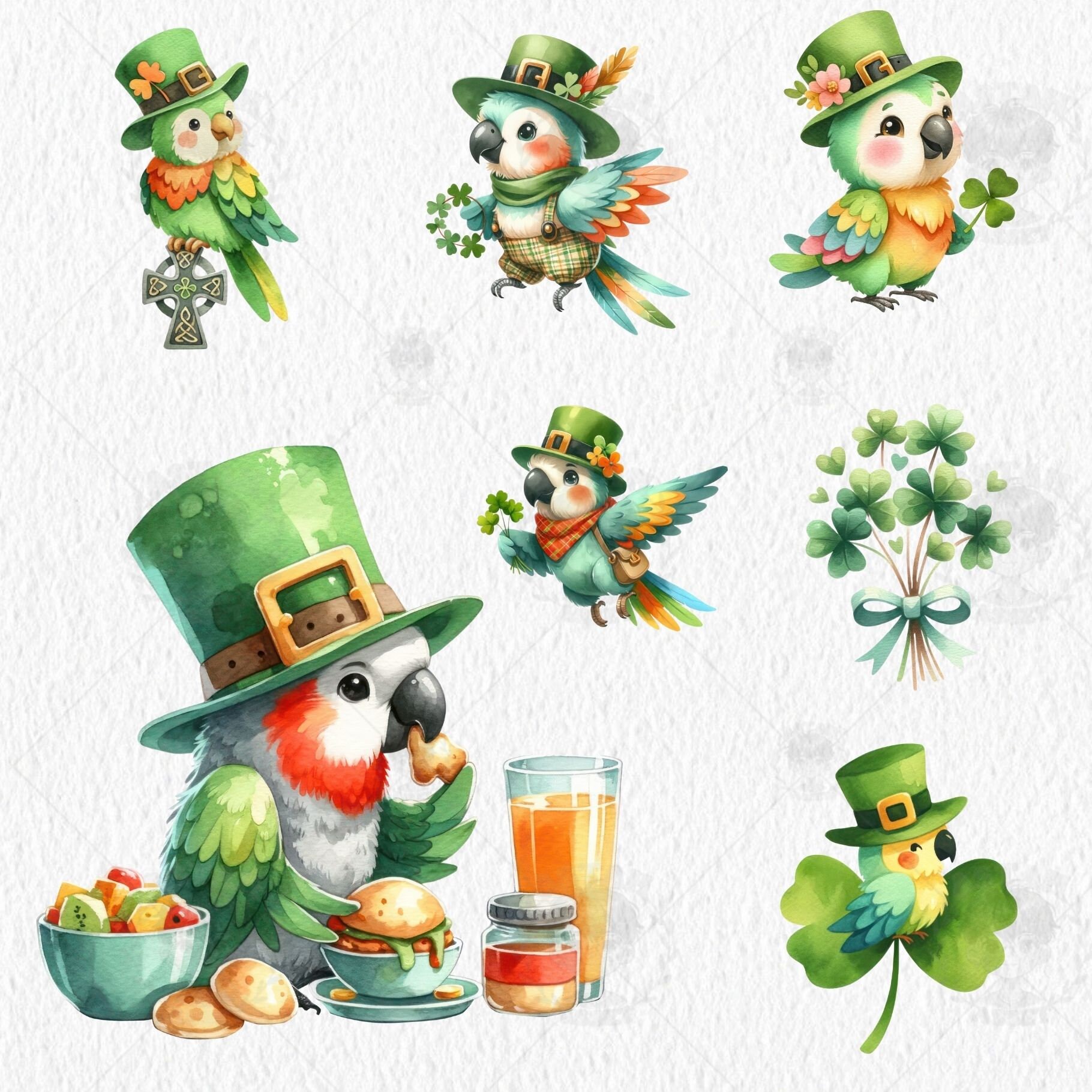 Cute Parrot St. Patrick's Day Clipart, Watercolor , Shamrock Clipart ...