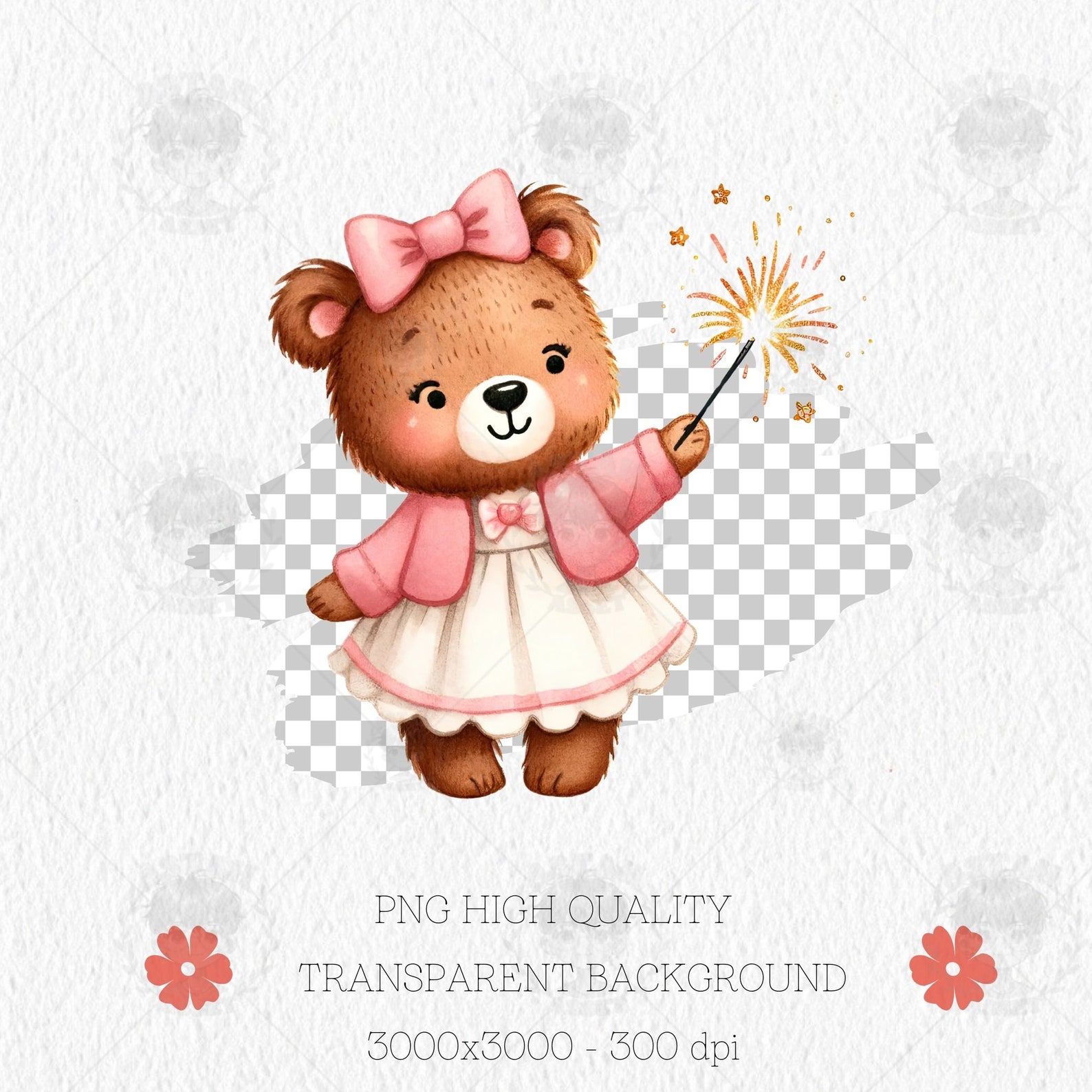 Pink Bear Birthday Watercolor Clipart: Girl Birthday Party (digital ...