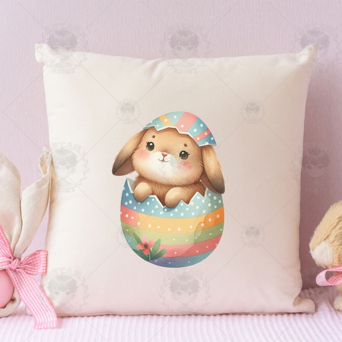 Easter Bunny Watercolor Clipart , Easter Eggs, Cute Rabbit Clipart ...